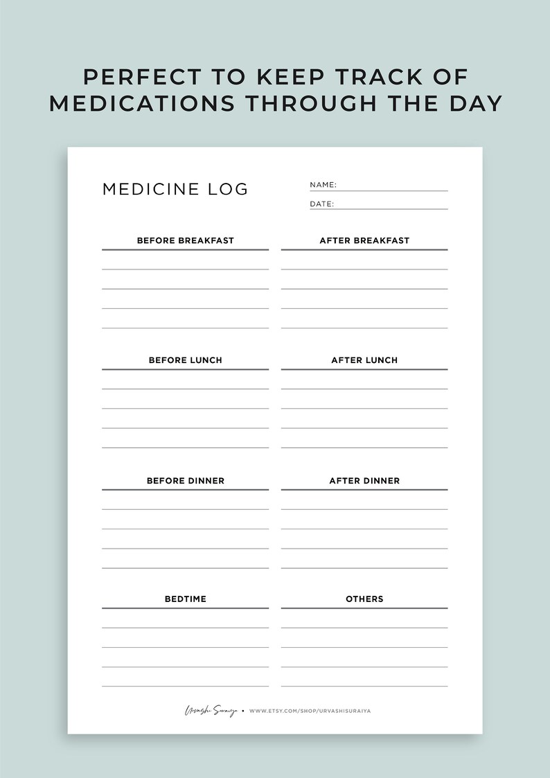 Daily Medicine Log Medication Tracker Instant Download Printable and ...