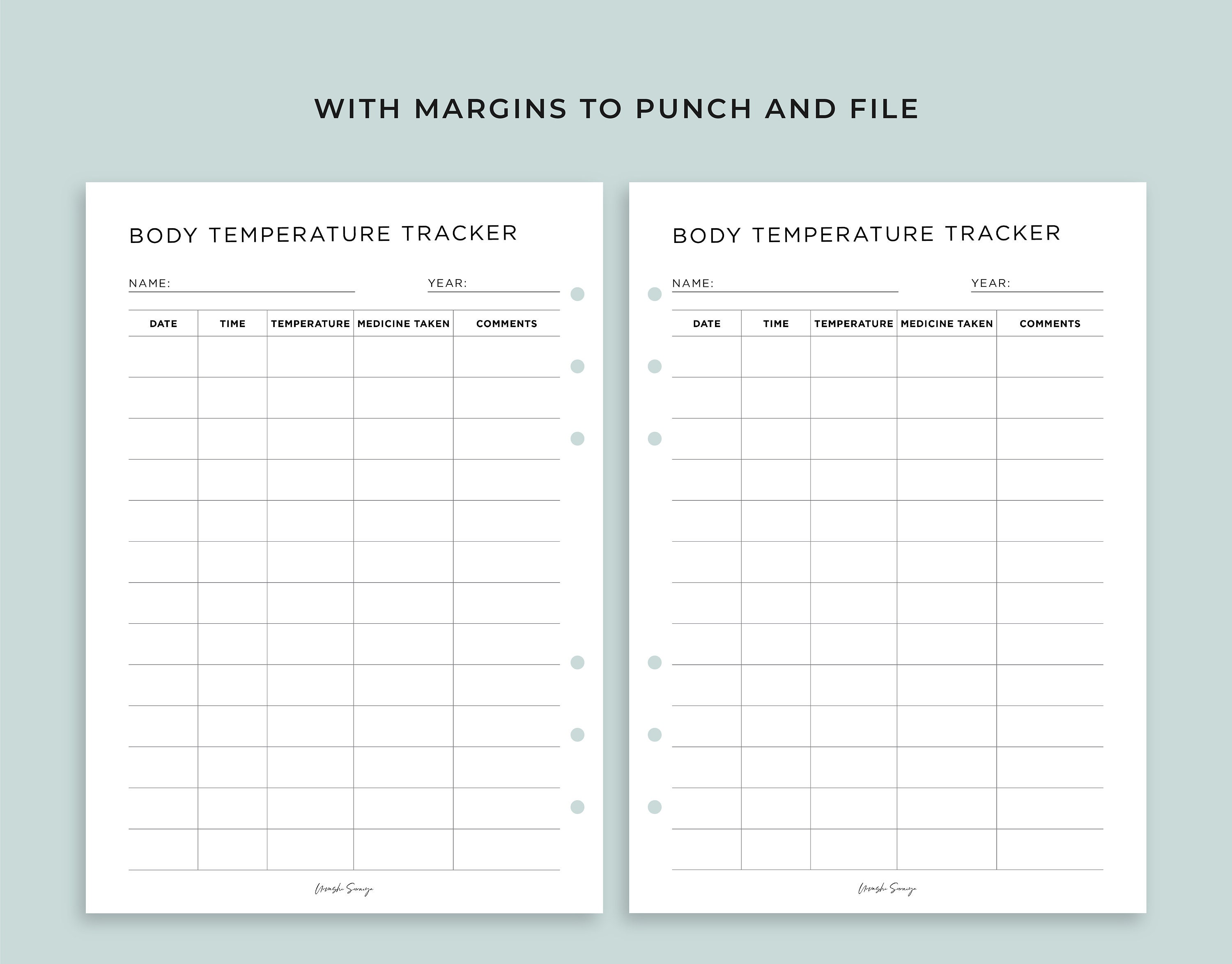 Body Temperature Log Fever Log Temperature Tracker Printable & PDF ...