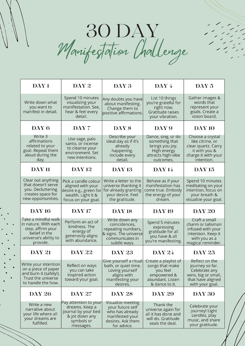 30 Day Manifestation Challenge - Etsy