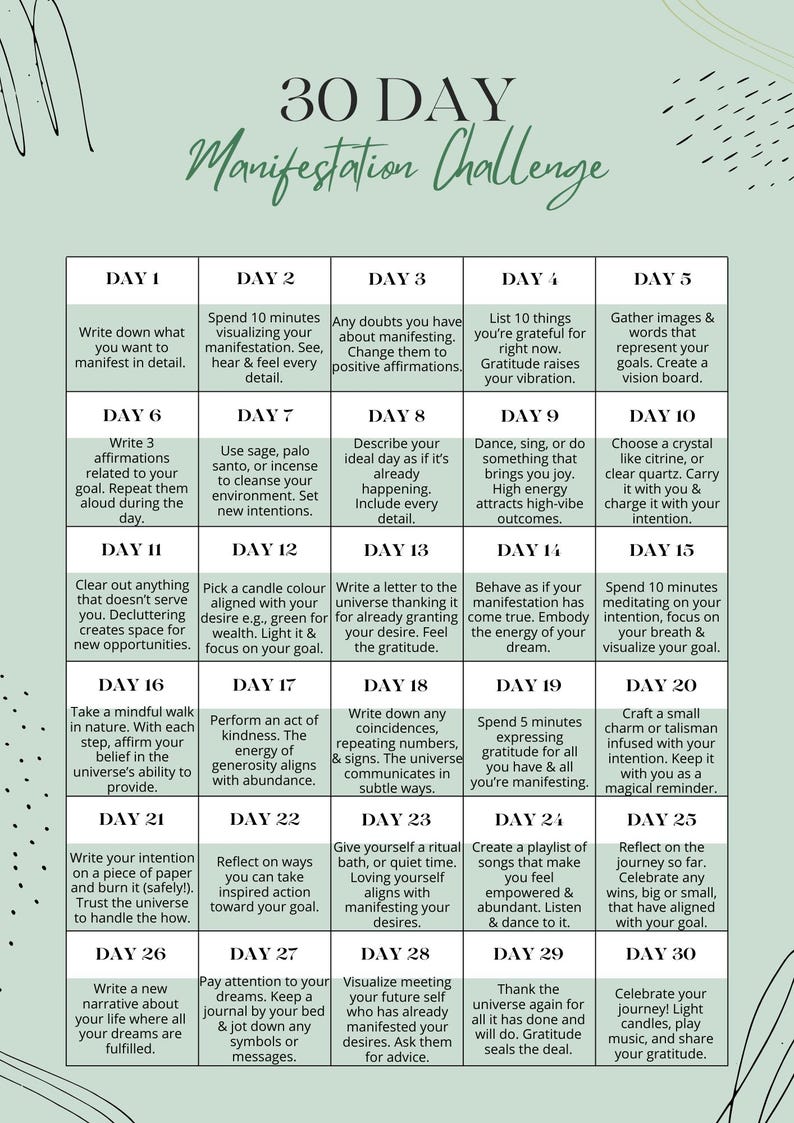 30 Day Manifestation Challenge - Etsy