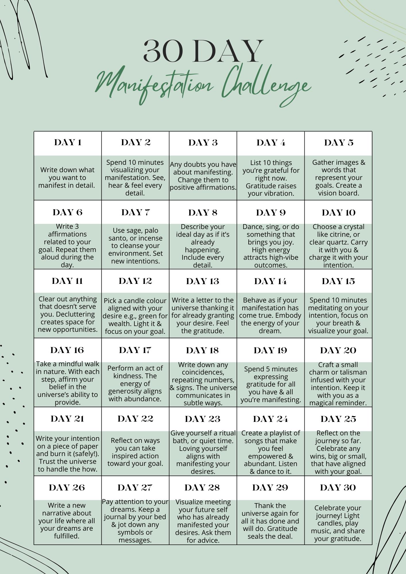 30 Day Manifestation Challenge - Etsy