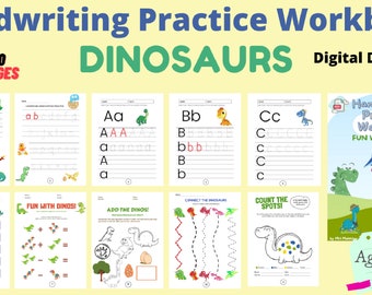 Dinosaur Tracing Pages lines Shapes Letters - Etsy