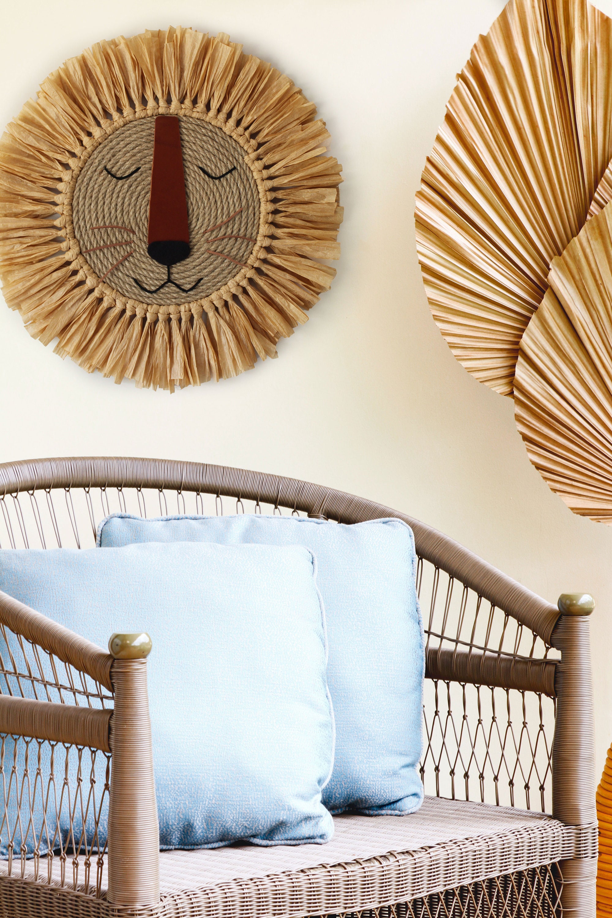 Lion Face Wall Hanging Lion Raffia Wall Hanging Boho | Etsy