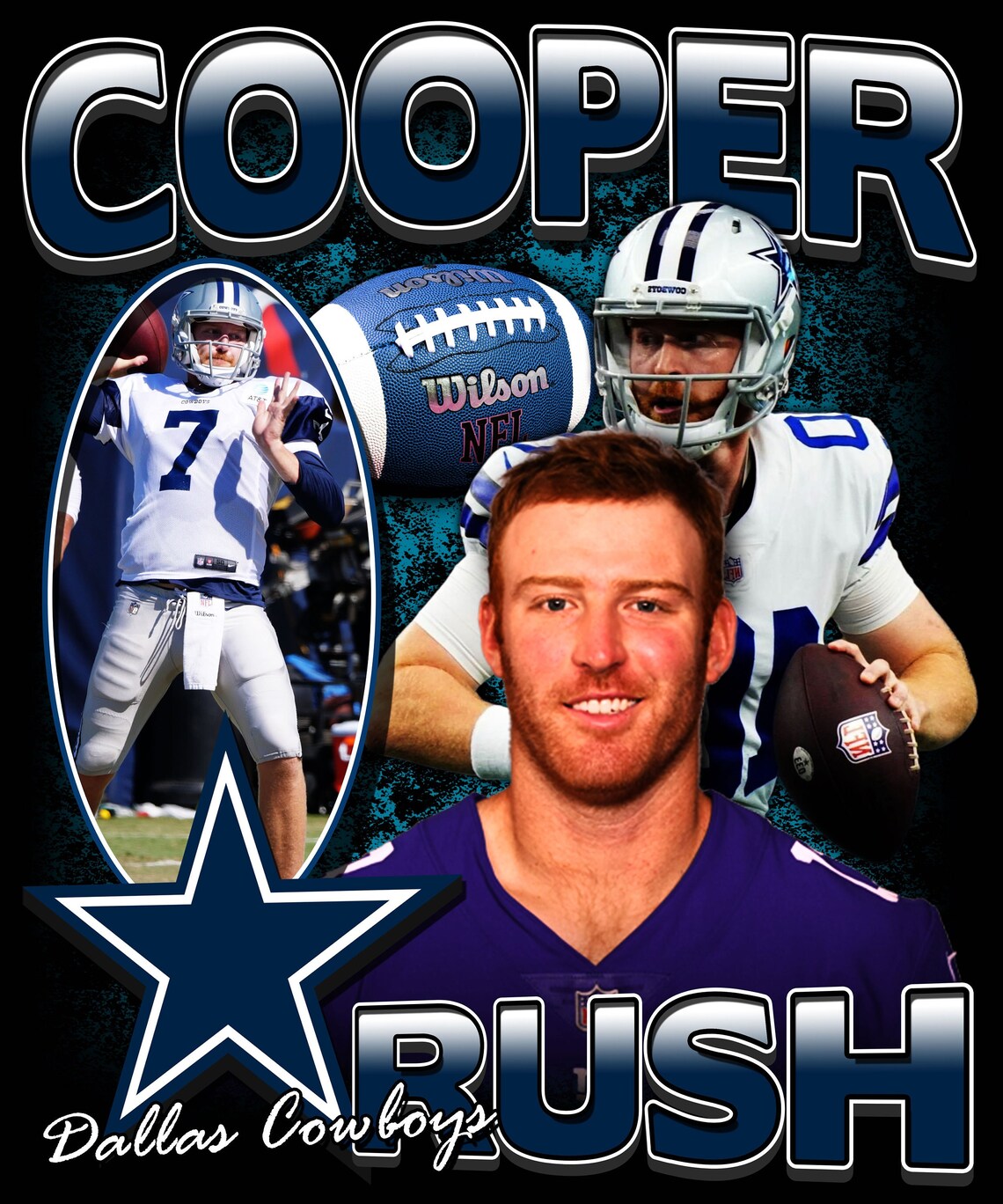 Digital Dallas Cowboys Cooper Rush T-shirt Design (this is the Design ...