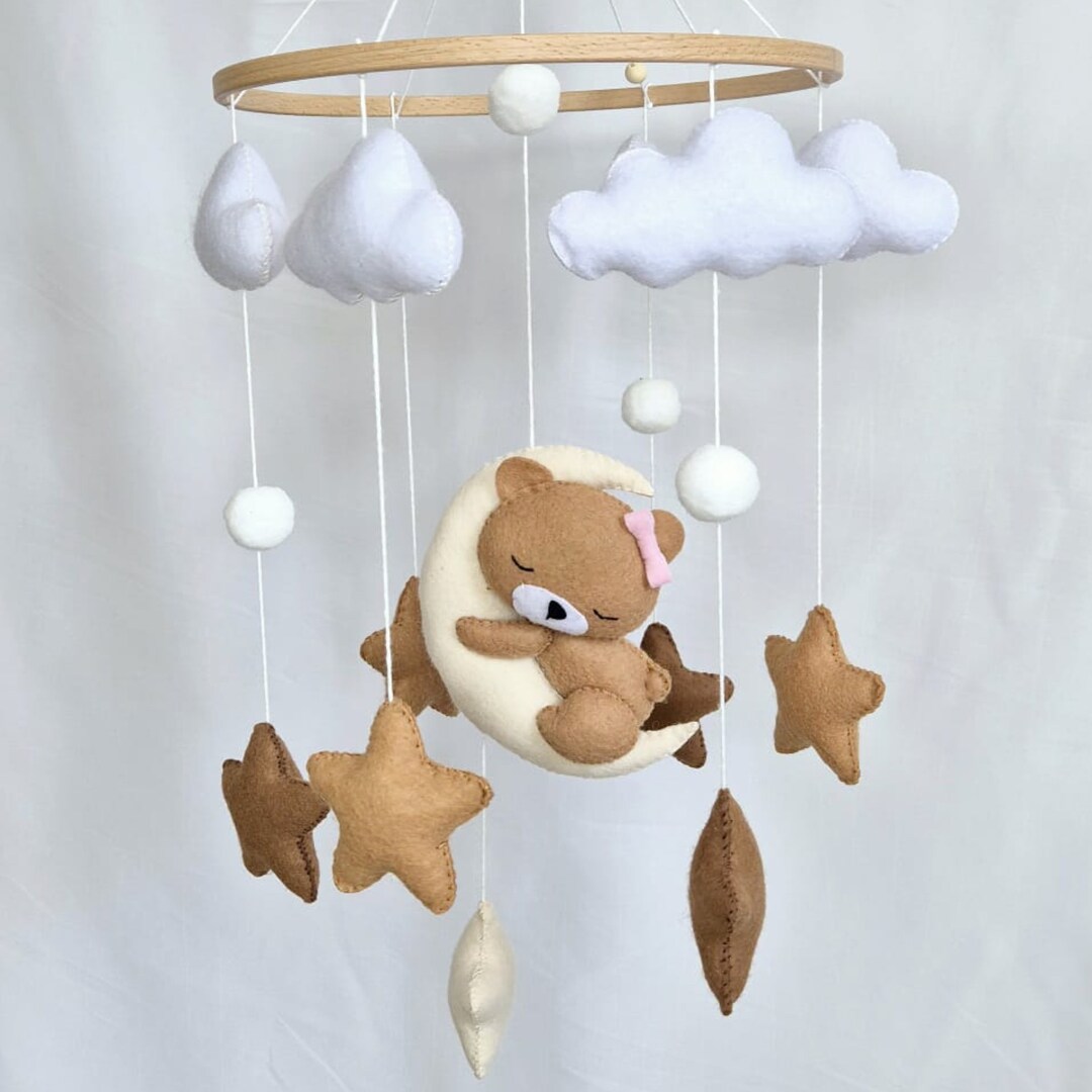 Teddy Bear Mobile Baby Girl Mobile Cloud Mobile Woodland Mobile Felt ...