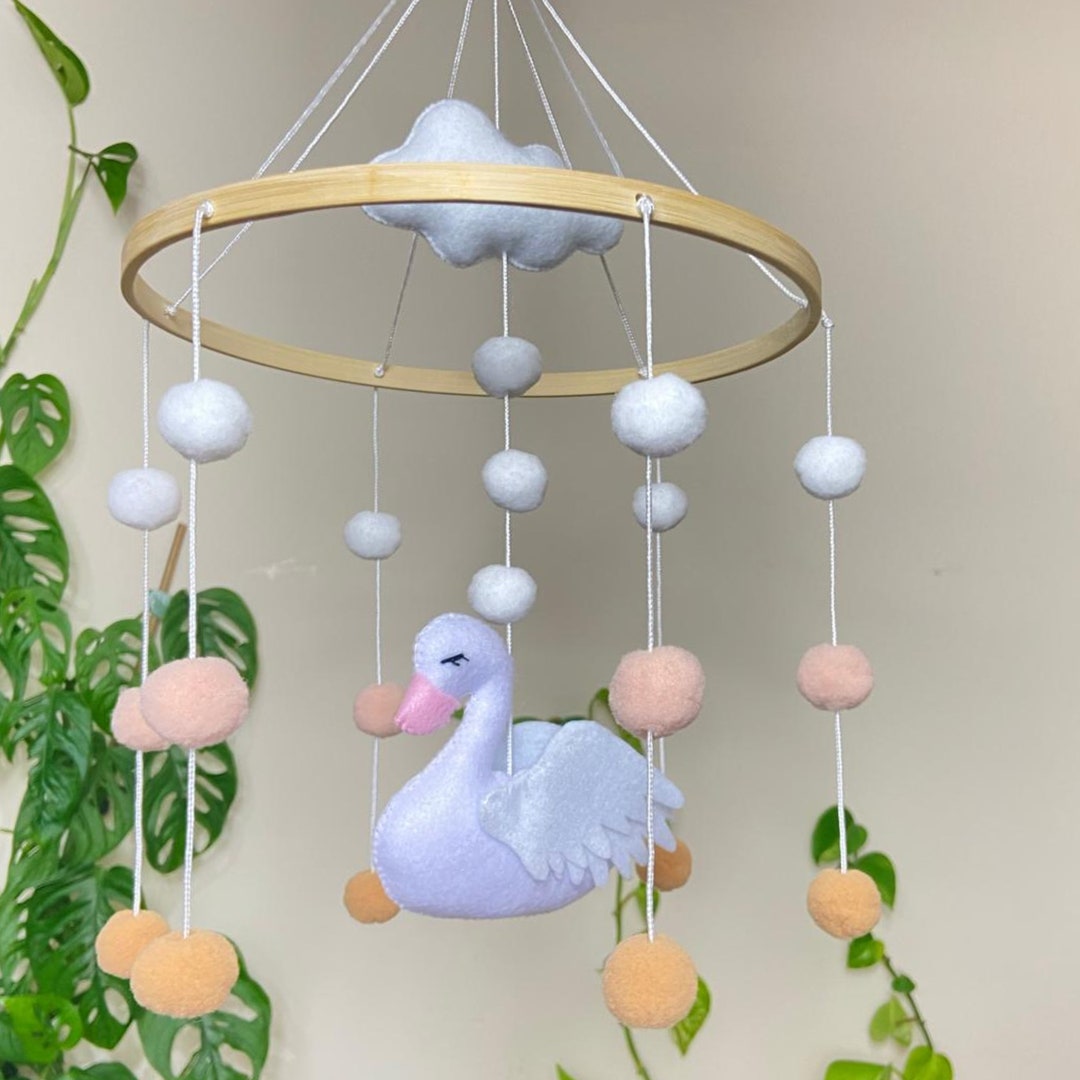 Swan Mobile Baby Mobile Cloud Mobile Woodland Mobile Felt Swan Mobile ...
