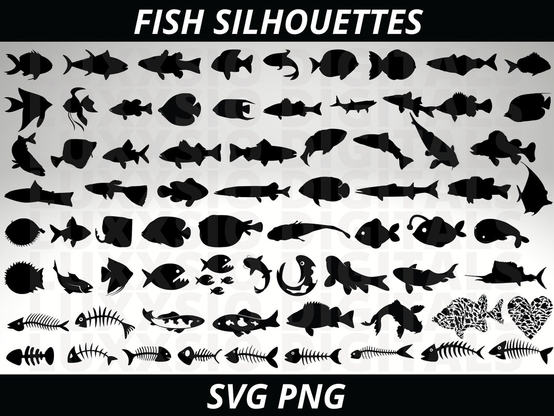 Fish Svg Bundle Fish Silhouettes Fish Clipart Fish Bones | Etsy