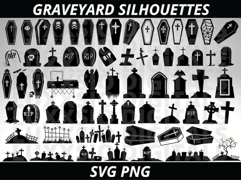 Graveyard Svg, Halloween Graveyard Svg, Spooky Svg, Tombstone Svg ...