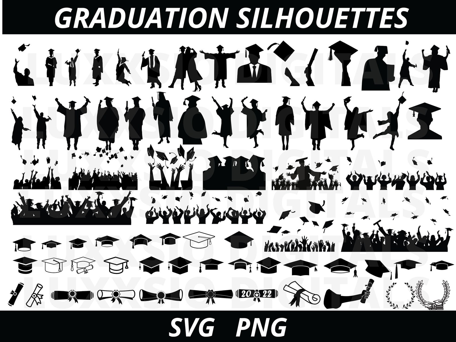 Graduation Svg, Graduation Silhouettes Svg, Graduation Cap Svg, Class ...