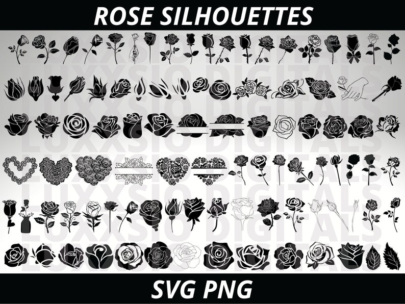 Rose Svg Rose Svg Silhouette Bundle Roses Svg Floral Svg - Etsy