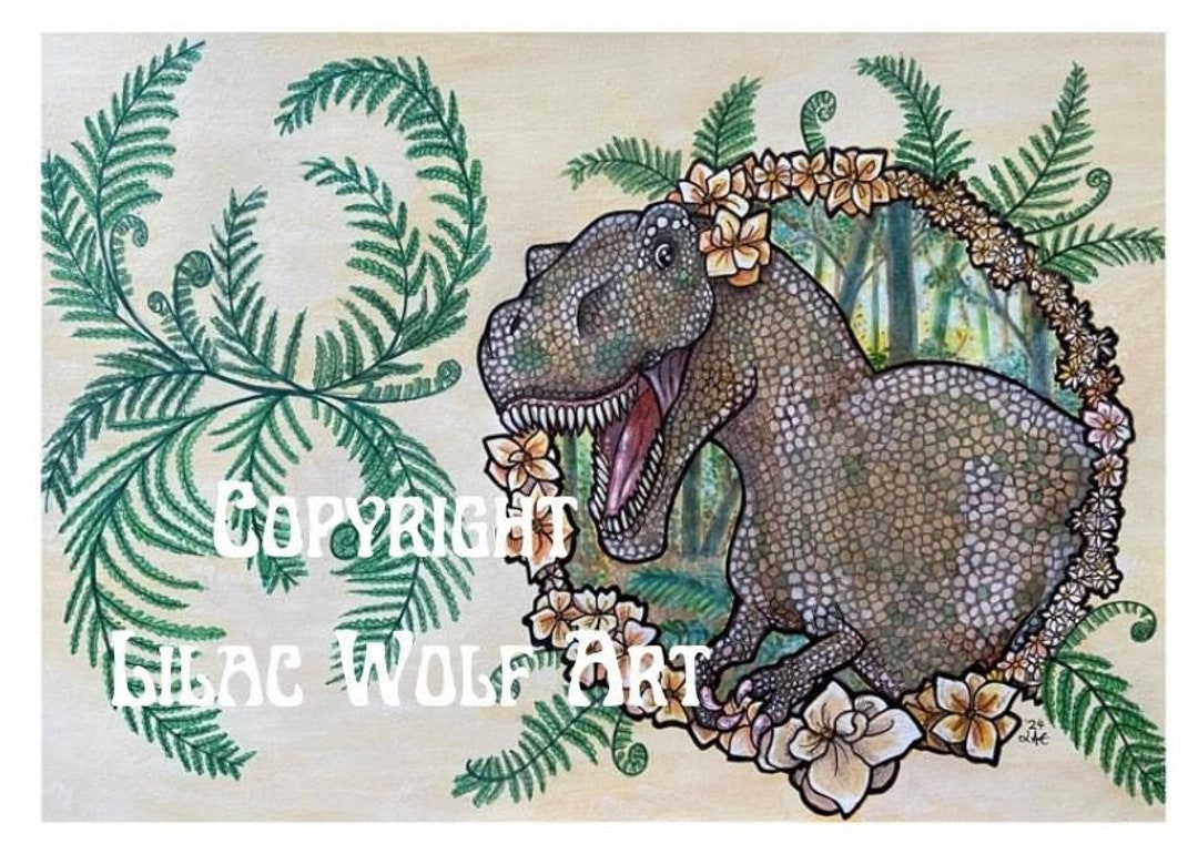 Magnolia the T-rex Digital Download Acrylic Painting Art Print - Etsy