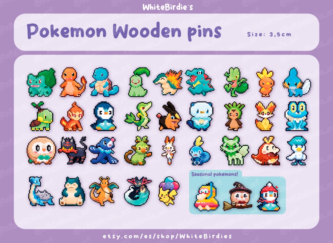 Pixelart Pokemon Wooden Pins - Red Blue Shapphire Ruby Emerald Pearl ...