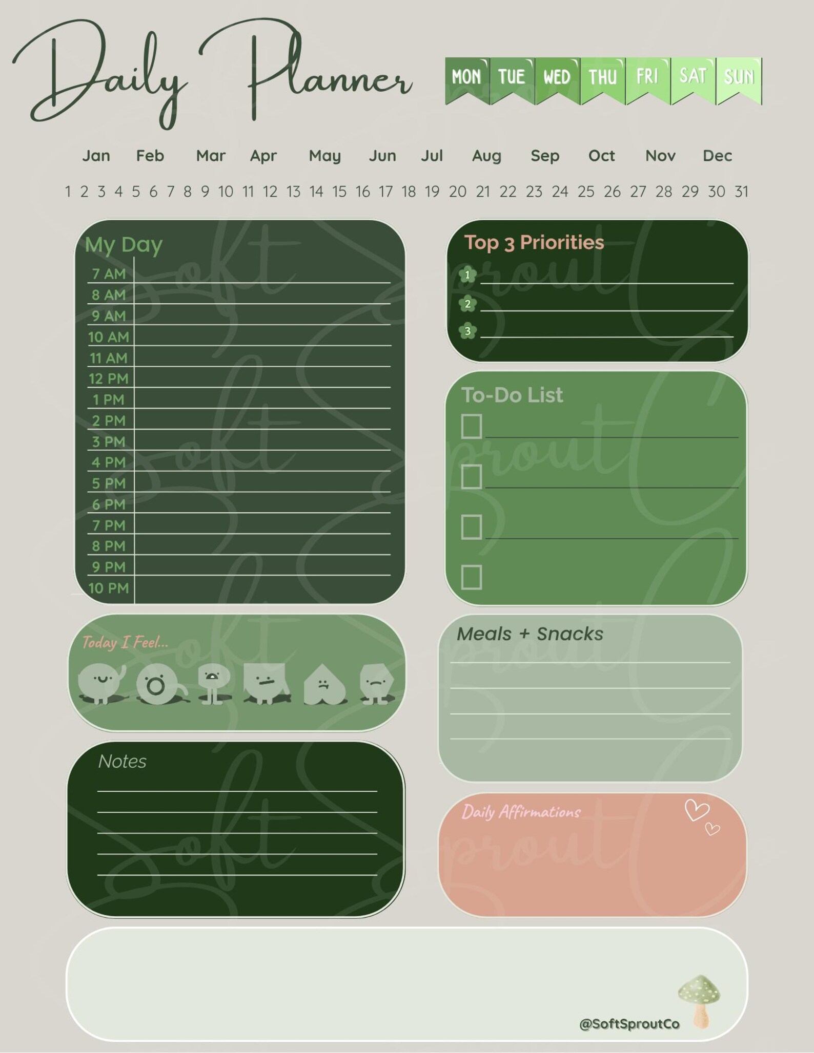 Minimalist Daily, Weekly Planner Printable | Undated, Goal Tracker ...