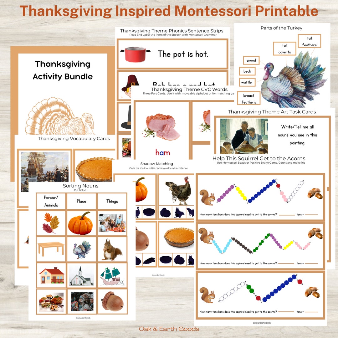 Montessori Thanksgiving Printable | Montessori Three Part Cards | Parts ...