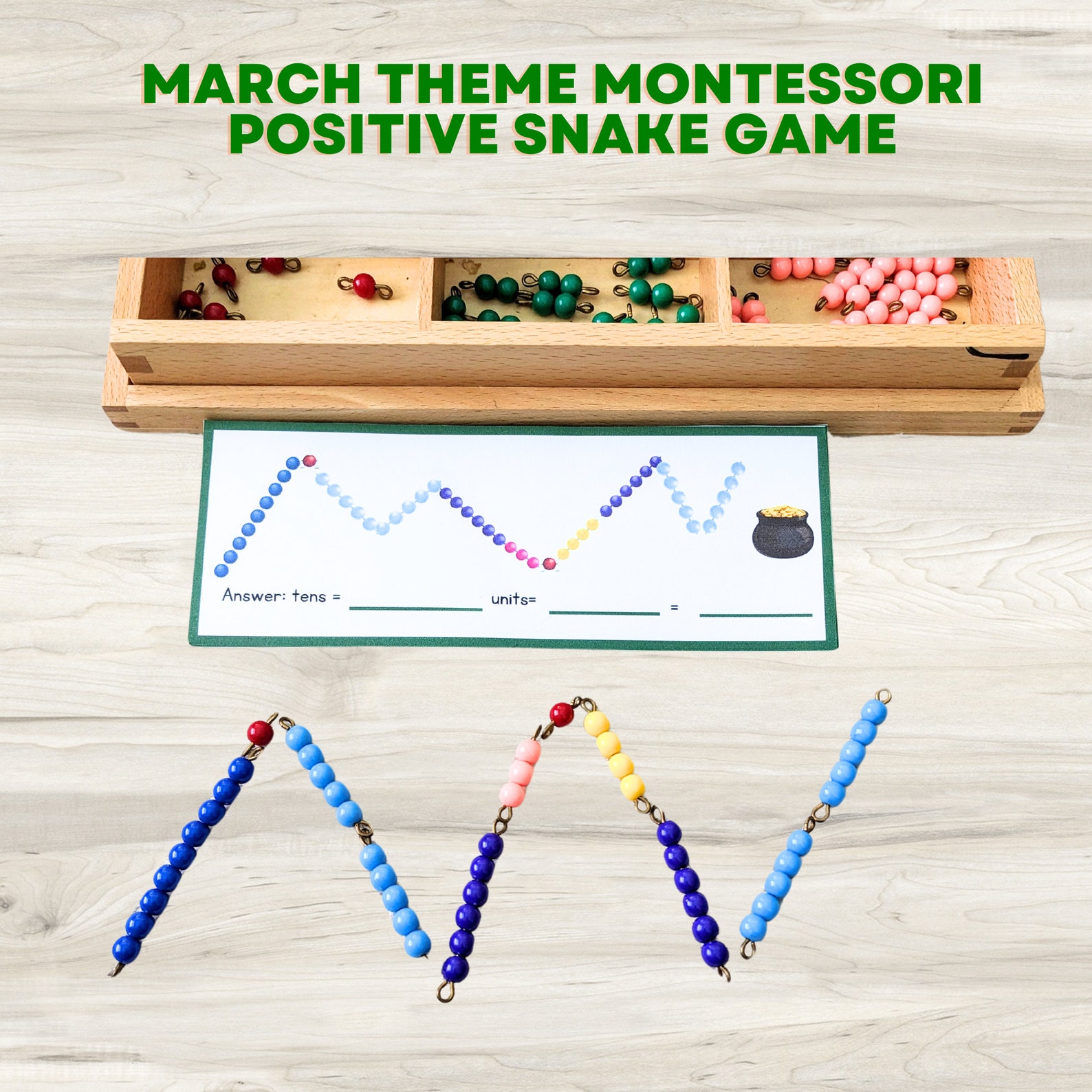 Montessori Positive Snake Game Cards | Montessori Math | St. Patrick's ...