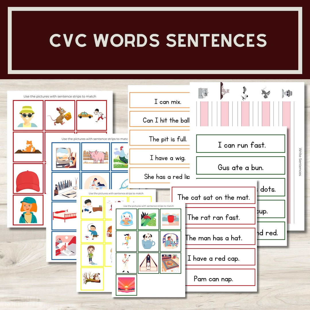 Digital Download Montessori CVC Words Sentences | Color Coordinated ...