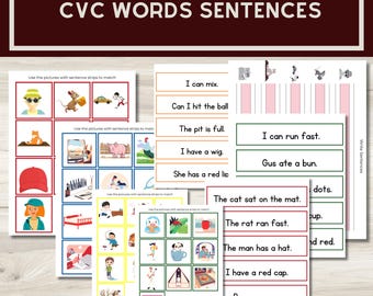 Digital Download Montessori CVC Words Sentences | Color Coordinated ...