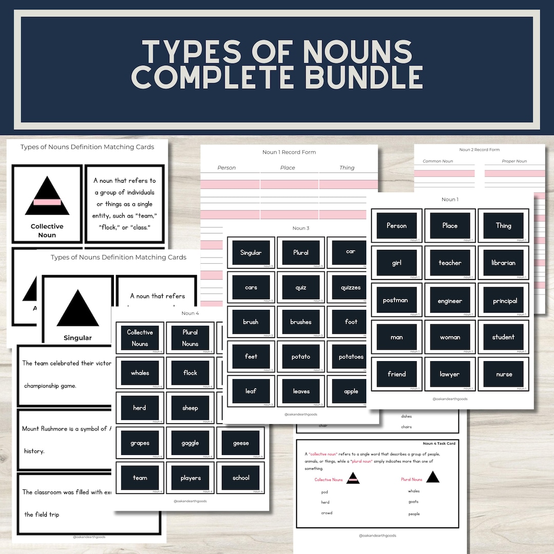 Montessori Types of Nouns Complete Bundle | Types of Nouns Sorting ...
