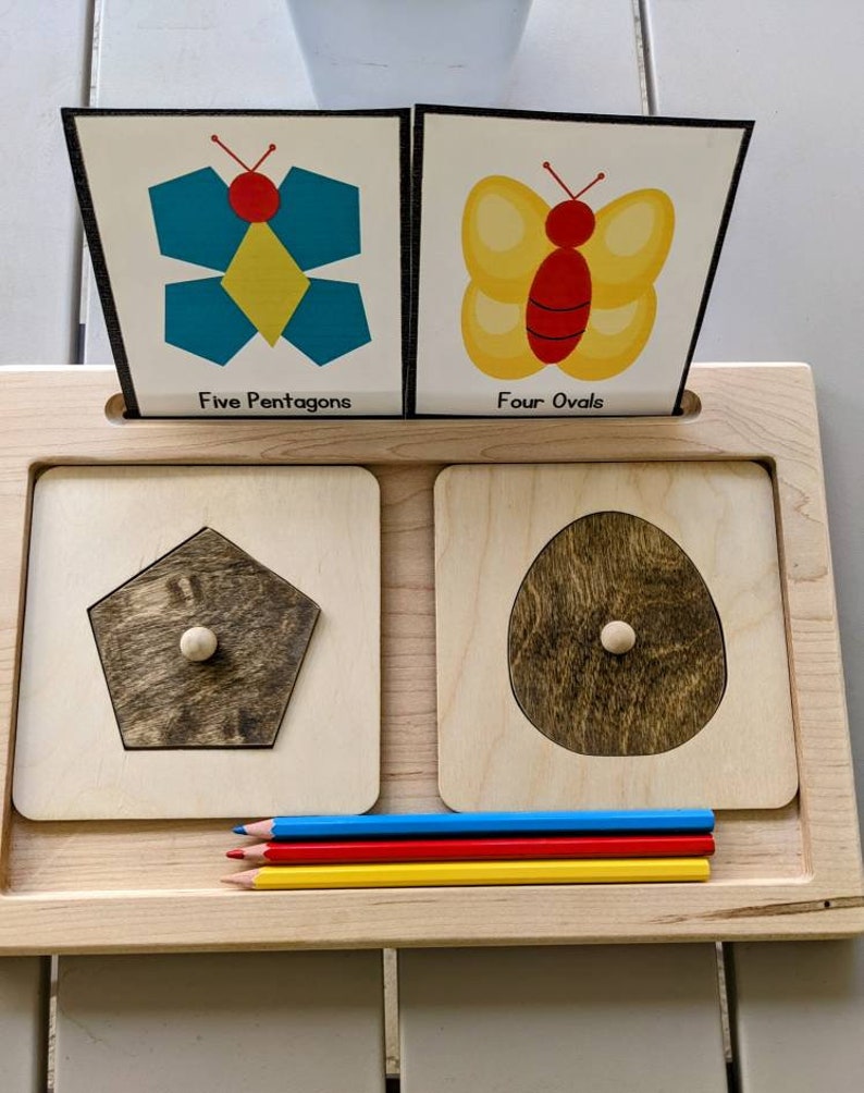 Montessori Metal Inset Extension Cards Butterfly Theme Shapes Make ...