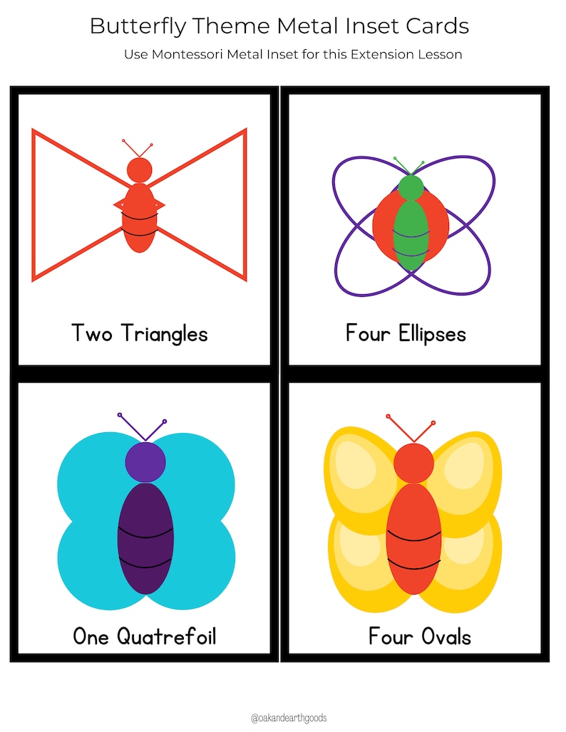 Montessori Metal Inset Extension Cards Butterfly Theme Shapes Make ...