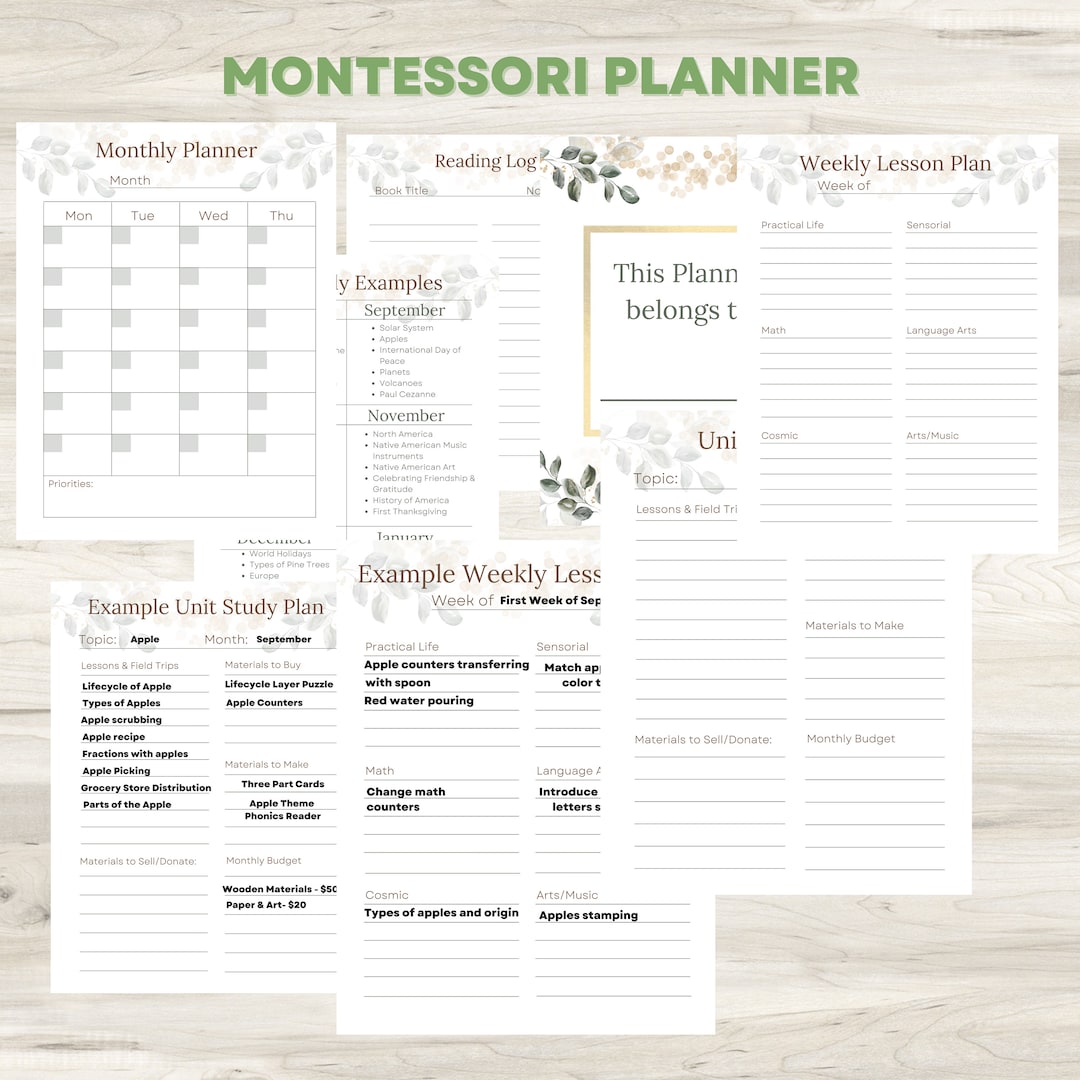 Montessori Planner | Unit Study Planning Template | Reading Log ...
