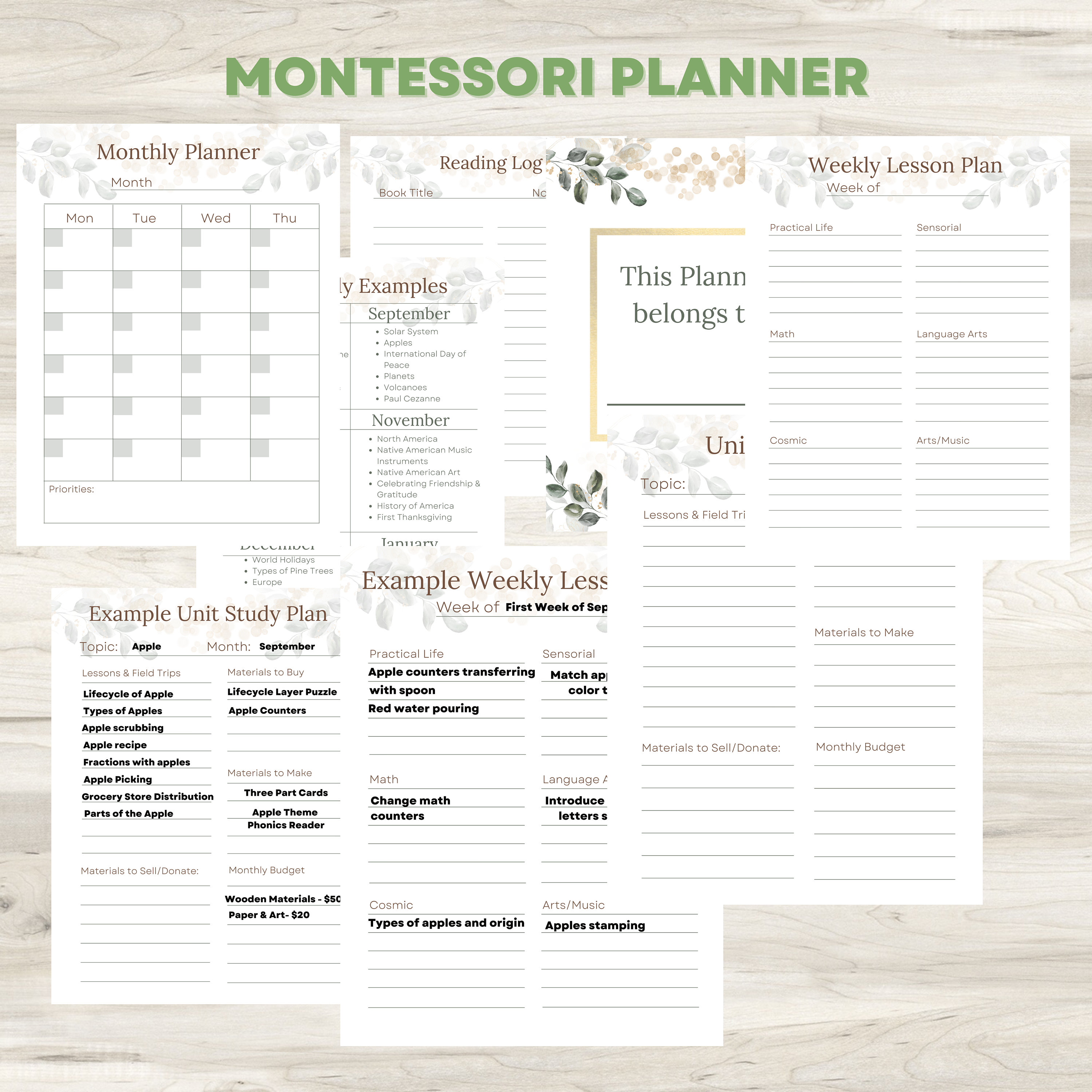 Montessori Planner | Unit Study Planning Template | Reading Log ...