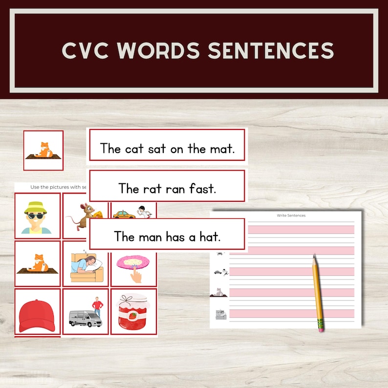 Digital Download Montessori CVC Words Sentences | Color Coordinated ...