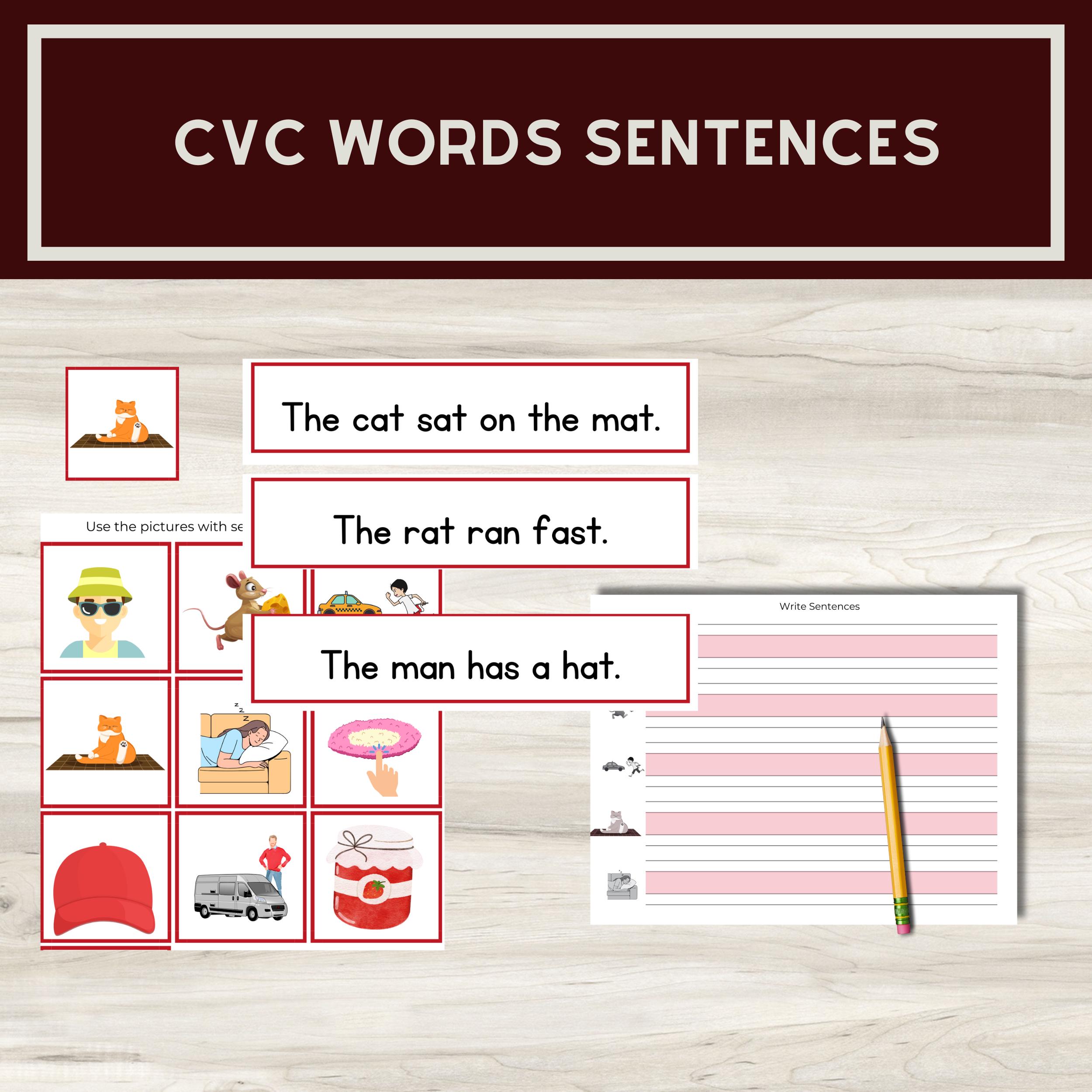 Digital Download Montessori CVC Words Sentences | Color Coordinated ...