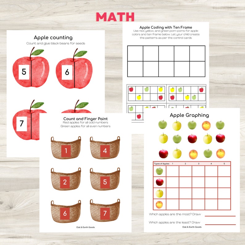 Apple Theme Preschool Printables Montessori Printables - Etsy