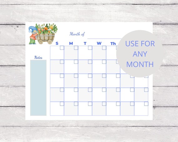 Gnome Printable Calendar Page Printable Gnome Calendar | Etsy
