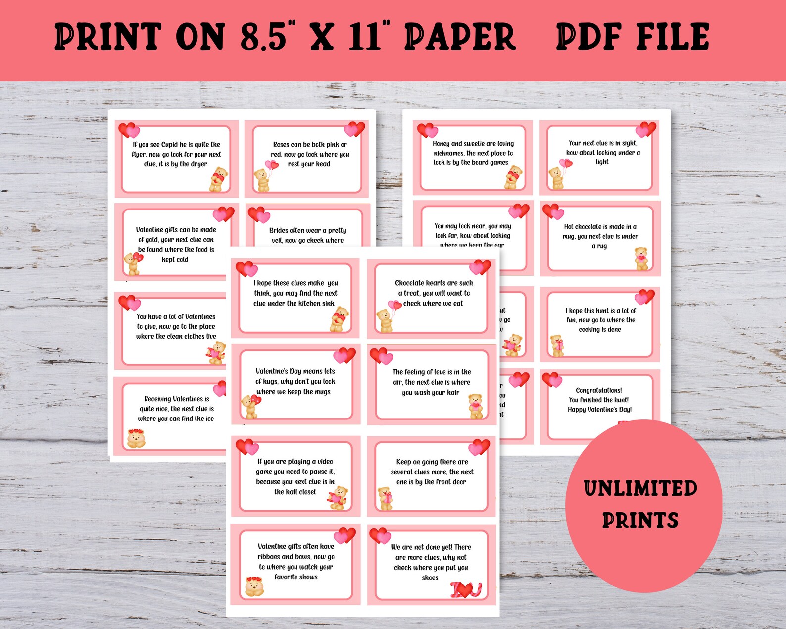 Valentine's Day Treasure Hunt Clues, Indoor Scavenger Hunt for Kids ...