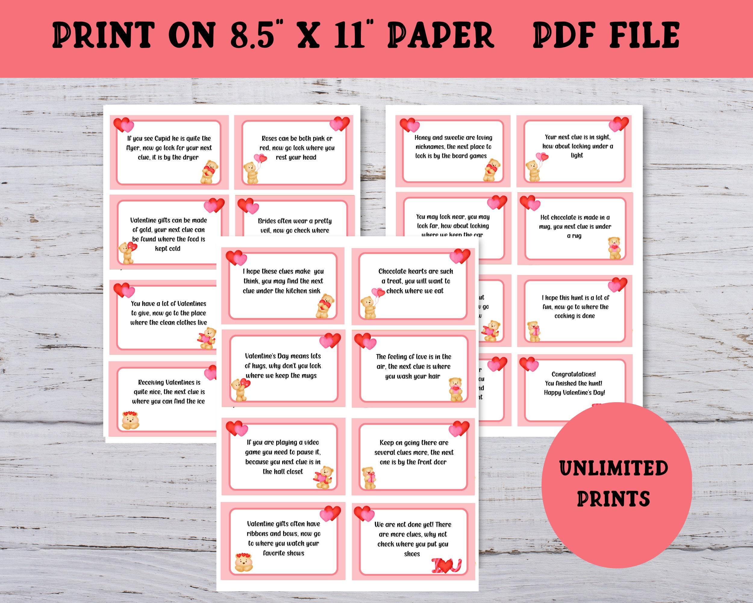 Valentine's Day Treasure Hunt Clues, Indoor Scavenger Hunt for Kids ...