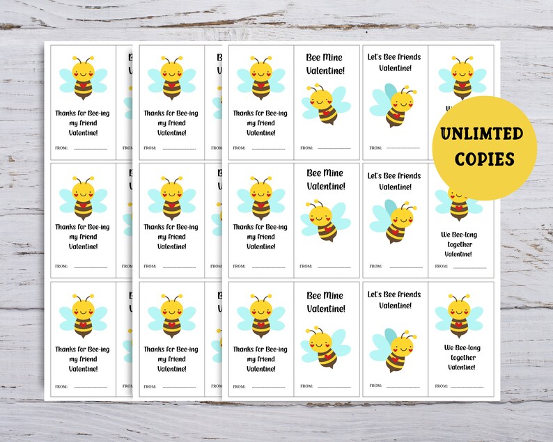 Printable Bee Classroom Valentine's Day Cards, Printable Valentines for ...