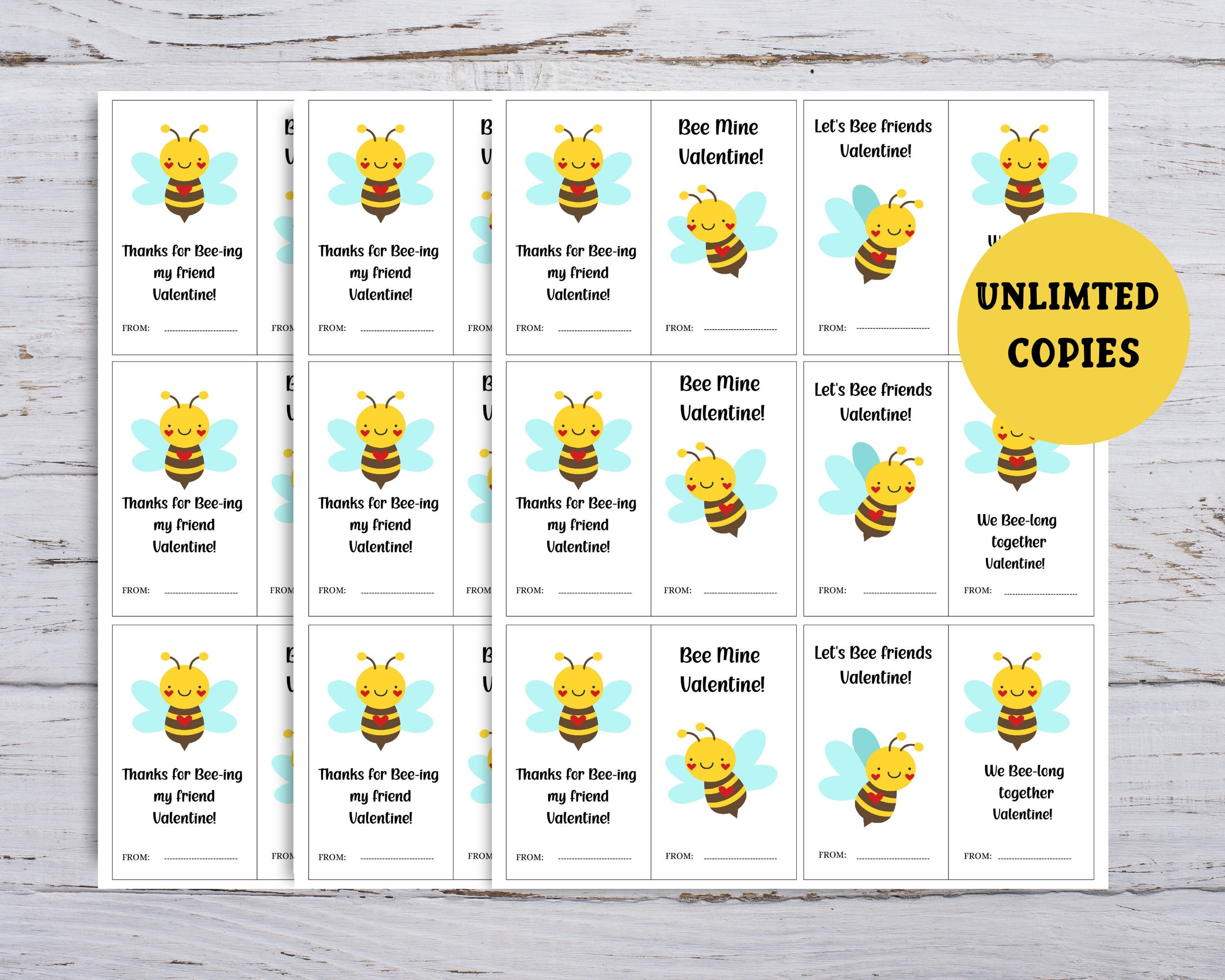 Printable Bee Classroom Valentine's Day Cards, Printable Valentines for ...