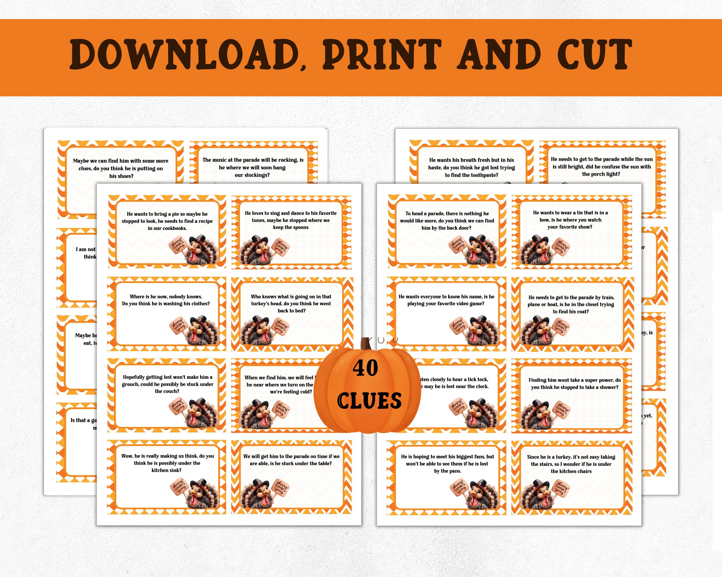 Thanksgiving Turkey Treasure Hunt for Kids, Family Scavenger Hunt Game ...