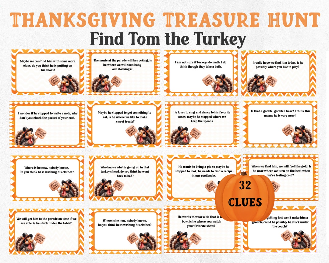 Thanksgiving Turkey Treasure Hunt for Kids, Family Scavenger Hunt Game ...
