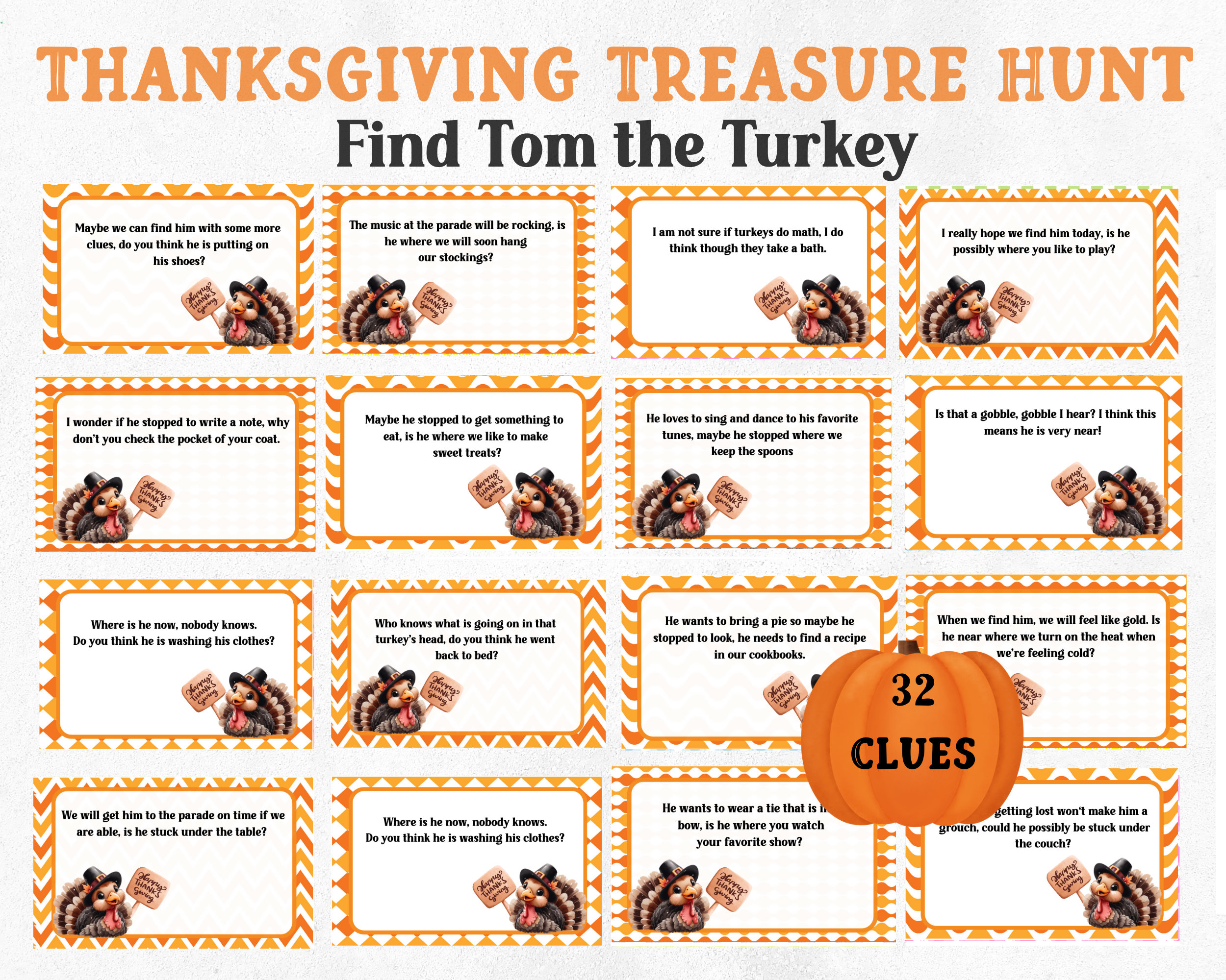 Thanksgiving Turkey Treasure Hunt for Kids, Family Scavenger Hunt Game ...
