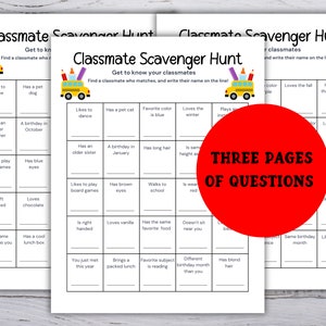 Classmate Scavenger Hunt for Kids, Back to School Classroom Activity ...