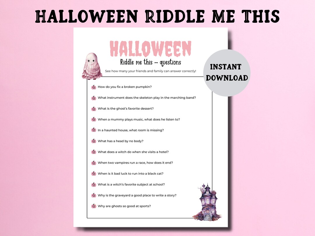 Pink Halloween Riddle Me This Game, Party Game for Kids, Halloween ...