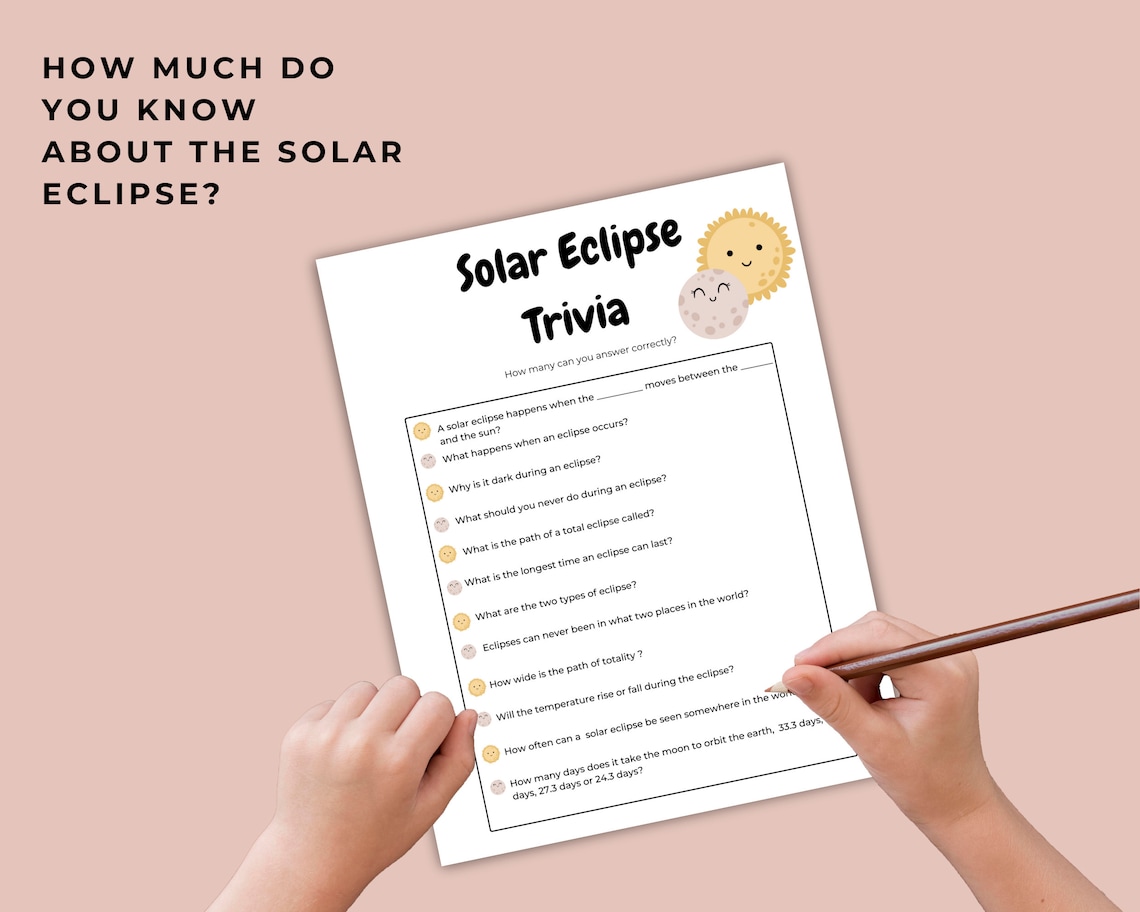 Solar Eclipse Trivia Questions, Kids Solar Eclipse Activity, Printable ...