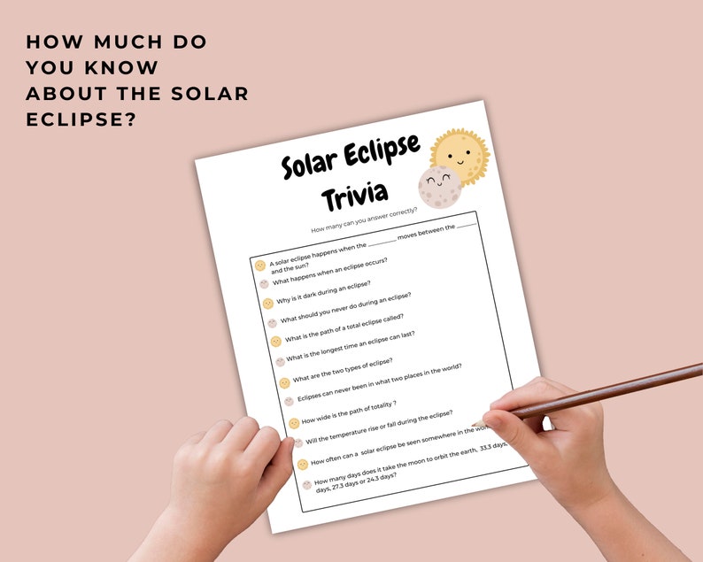 Solar Eclipse Trivia Questions, Kids Solar Eclipse Activity, Printable ...