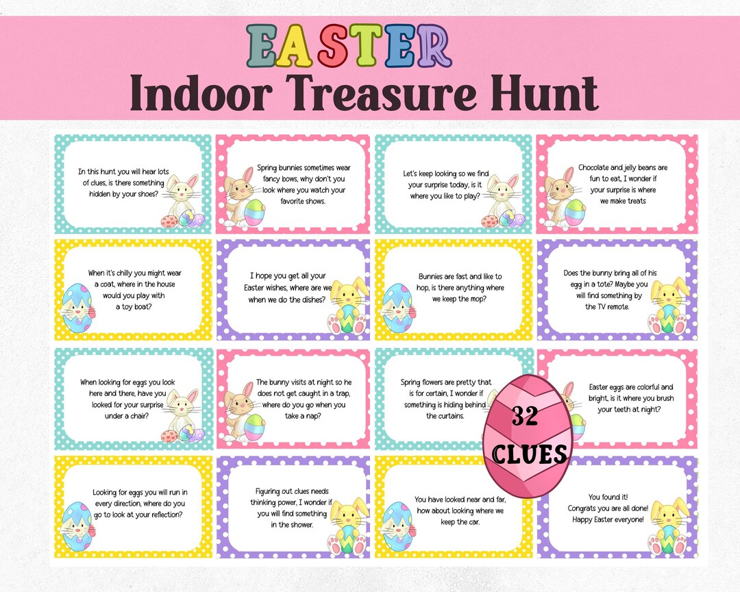 Indoor Easter Treasure Hunt, Scavenger Hunt for Kids, Printable Easter ...