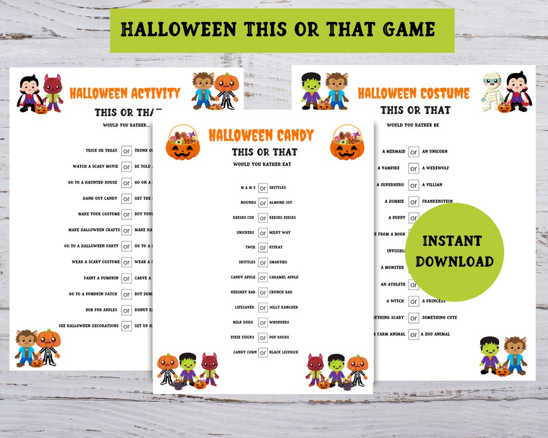 Halloween This or That Game for Kids, Halloween Party Game, Would You ...