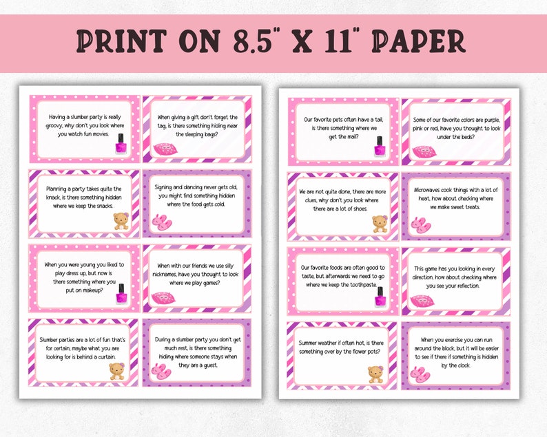 Pink Slumber Party Treasure Hunt, Scavenger Hunt for Girls, Sleepover ...