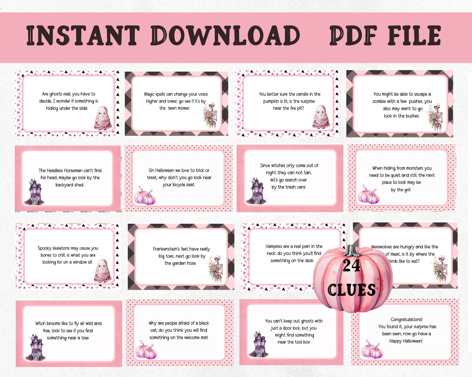 Pink Halloween Outdoor Scavenger Hunt, Halloween Scavenger Hunt ...
