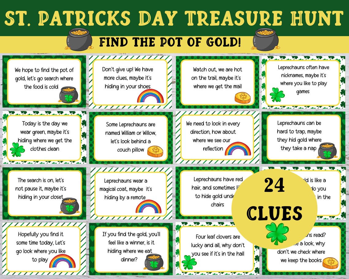 St Patrick's Day Treasure Hunt Game, Scavenger Hunt for Kids, Kids ...