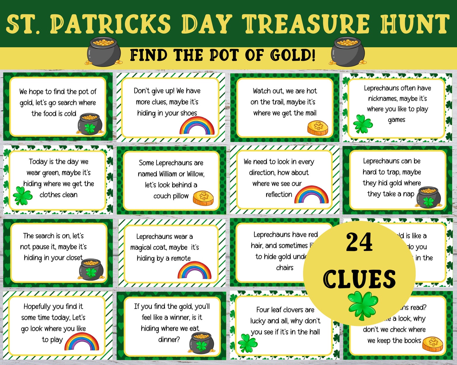 St Patrick's Day Treasure Hunt Game, Scavenger Hunt for Kids, Kids ...
