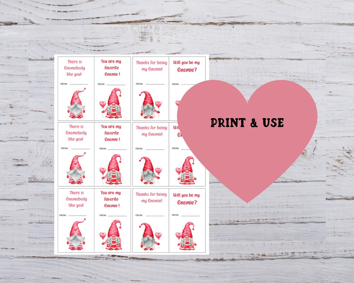 Printable Gnome Valentine Cards Printable Valentines for | Etsy