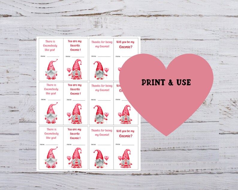 Printable Gnome Valentine Cards Printable Valentines for | Etsy