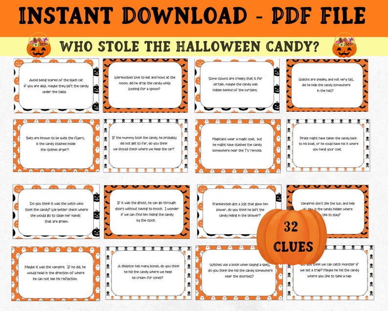 Halloween Candy Treasure Hunt, Printable Party Game for Kids, Family ...